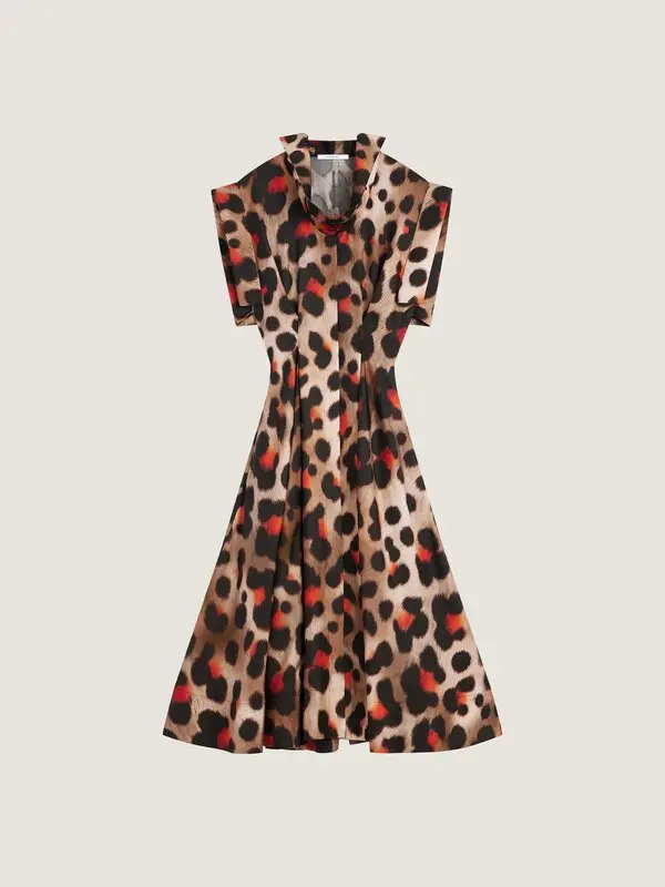 Givenchy Shirt Dress In Leopard Silk With Deconstructed Collar