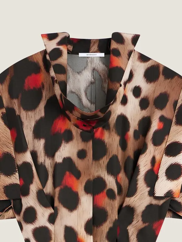 Givenchy Shirt Dress In Leopard Silk With Deconstructed Collar