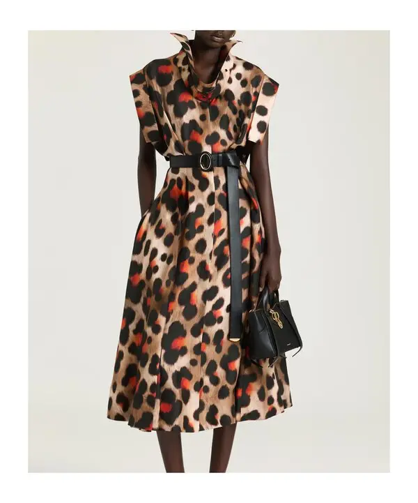 Givenchy Shirt Dress In Leopard Silk With Deconstructed Collar