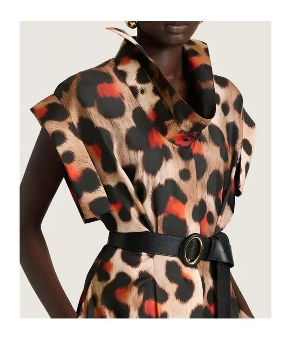 Givenchy Shirt Dress In Leopard Silk With Deconstructed Collar
