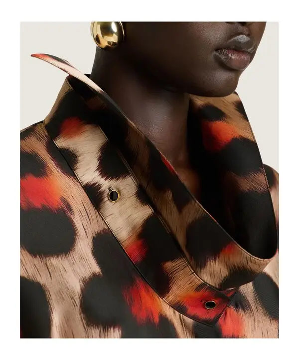 Givenchy Shirt Dress In Leopard Silk With Deconstructed Collar