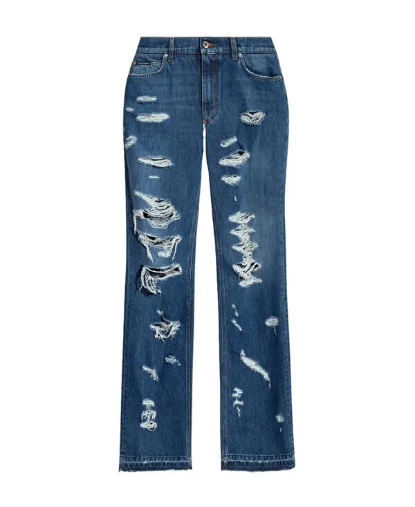 Dolce & Gabbana Dolce Gabbana Logo Plaque Distressed Jeans - Blue