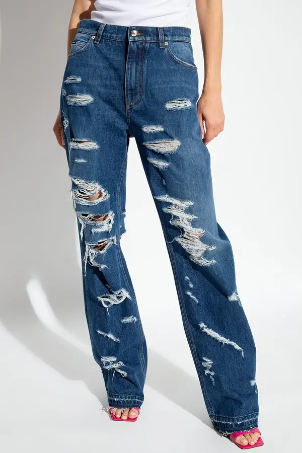Dolce & Gabbana Dolce Gabbana Logo Plaque Distressed Jeans