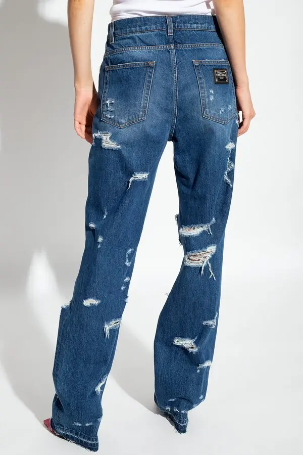 Dolce & Gabbana Dolce Gabbana Logo Plaque Distressed Jeans