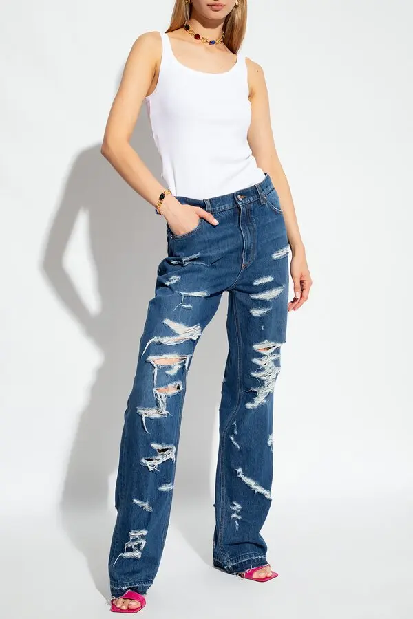 Dolce & Gabbana Dolce Gabbana Logo Plaque Distressed Jeans