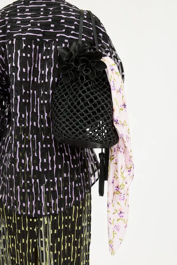 Ulla Johnson Floral Leather Macrame Bucket - Noir