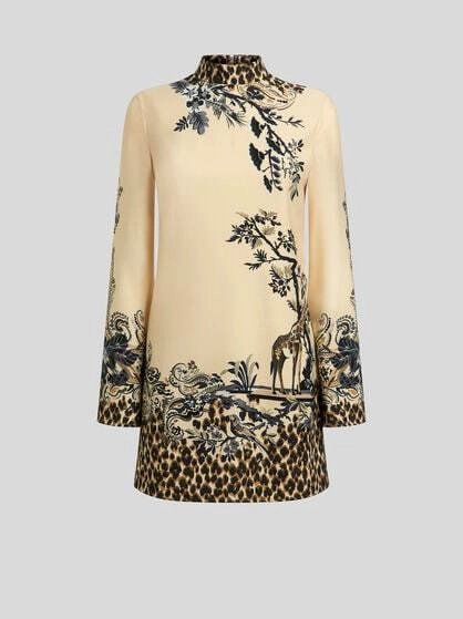 Etro Envers Satin Mini Dress With Front Print And Leopard Motif