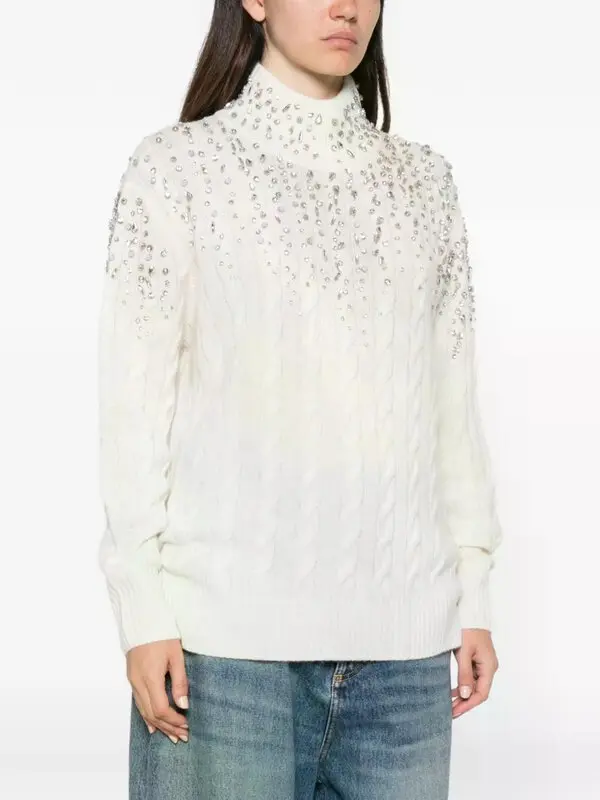 ERMANNO FIRENZE Crystal-embellished Cable-knit Sweater