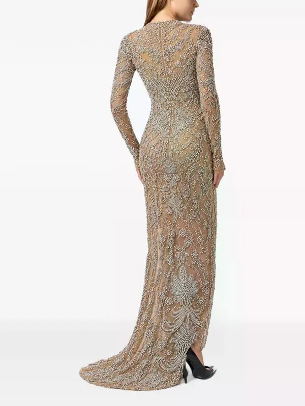 Philipp Plein Tulle V-neckline Long Evening Dress Crystals