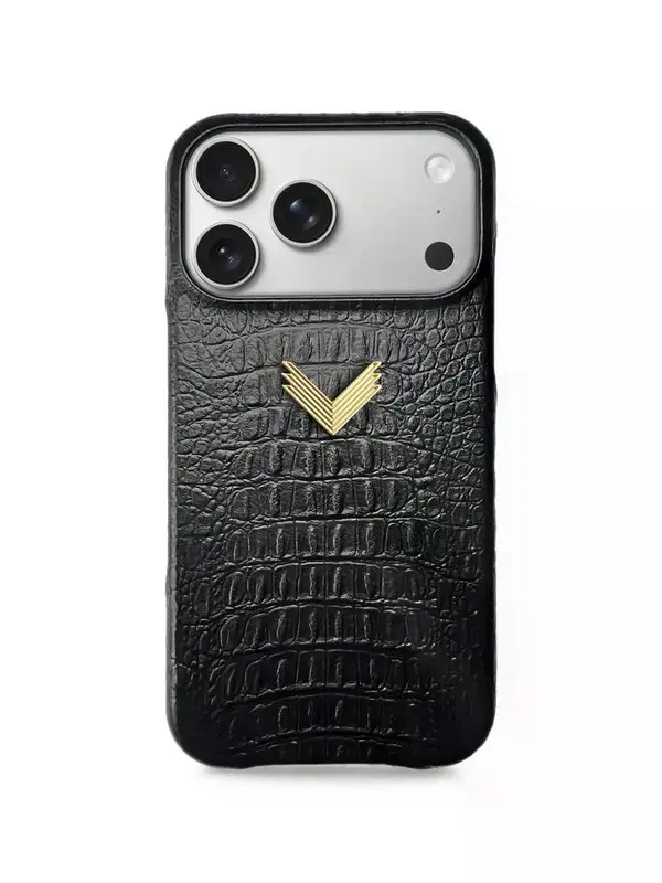 VELANTE Croc-effect Leather Iphone 18 Pro Max Phone Case - Black