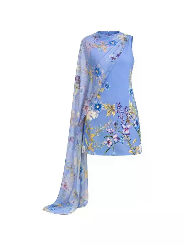 Hemant & Nandita Ayka Sash Floral-print Mini Dress - Blue