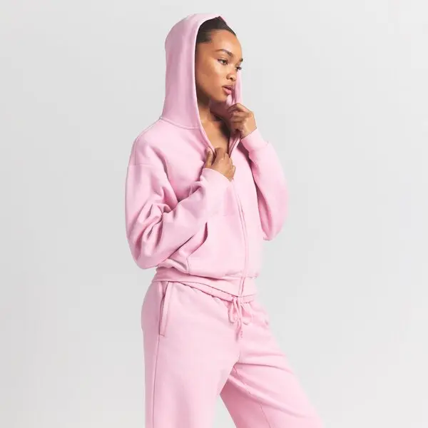 SKIMS Zip Up Hoodie | Pink | | Cotton Fleece - Halite
