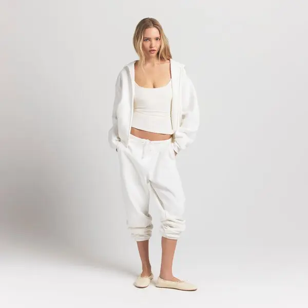 SKIMS Zip Up Hoodie | White | | Cotton Fleece - Marble