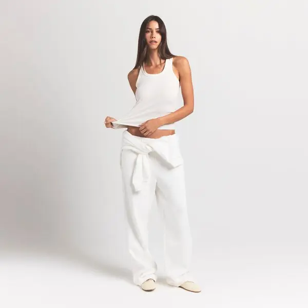 SKIMS Straight Leg Pants | White | | Cotton Fleece
