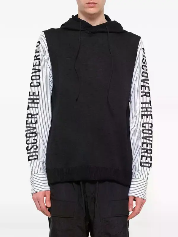 JUUN.J Striped-sleeve Layered-effect Hoodie - Black