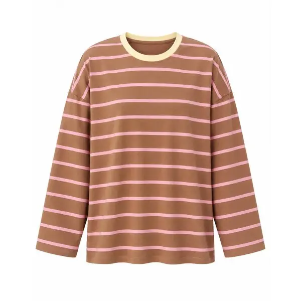 Mind Traveler Pink Striped Miriam Top With Contrast Neckline - Brown