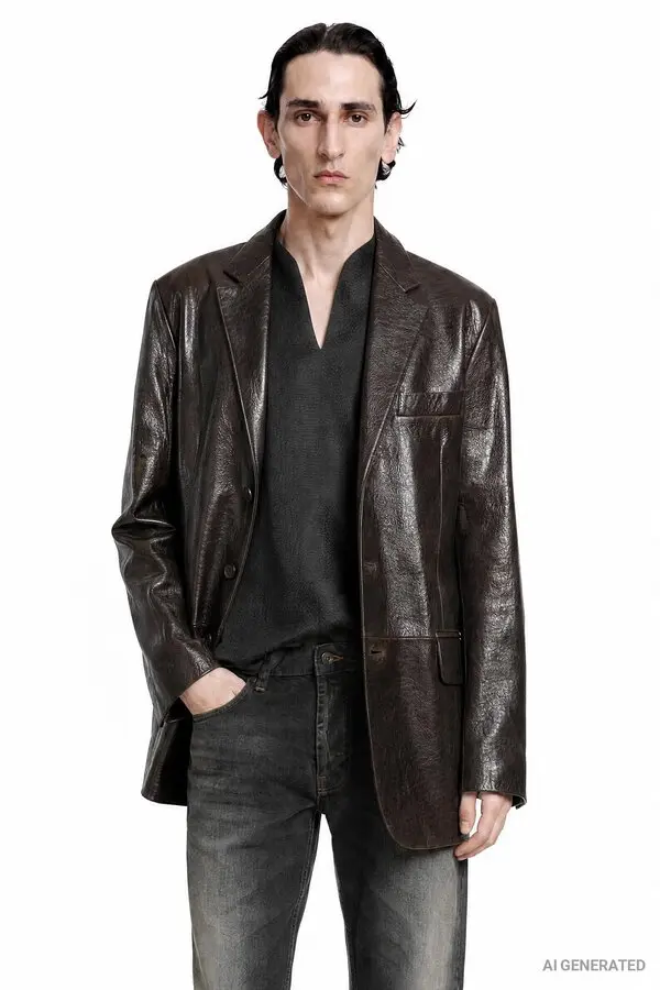 Emporio Armani Shiny Drummed Leather Blazer