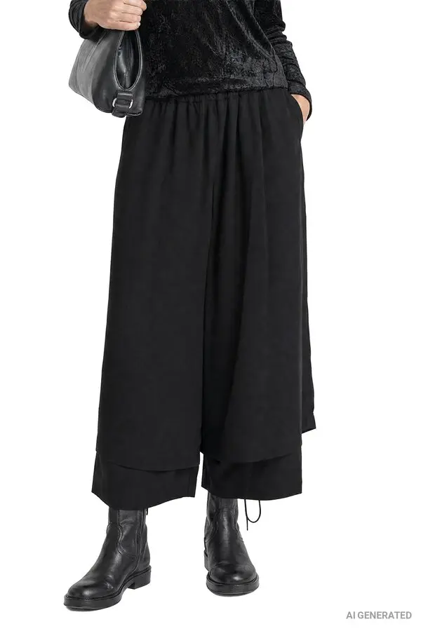 Comme Des Garçons Layered Wool Taffeta Cropped Pants - Black
