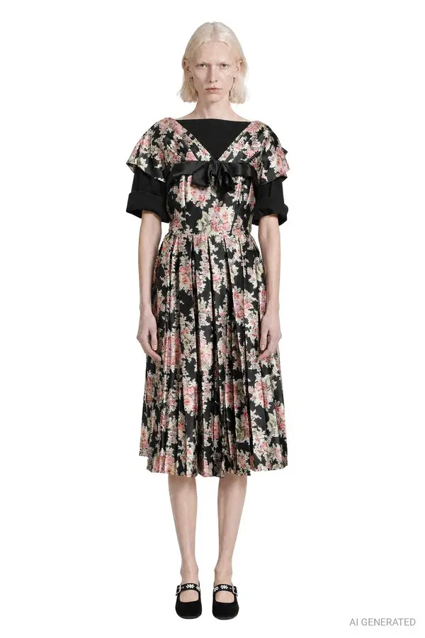 Simone Rocha Pleated Patchwork Wired Sleeve Flare Dress