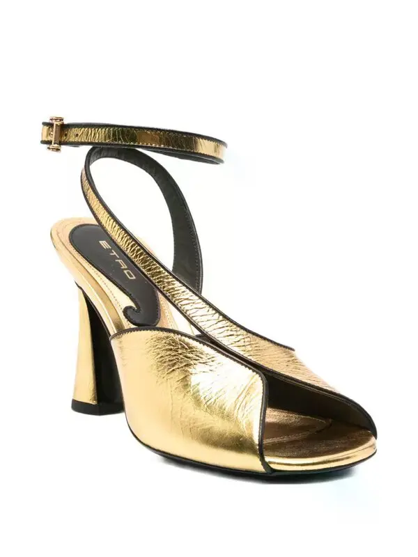 Etro Cracked-effect Metallic Sandals