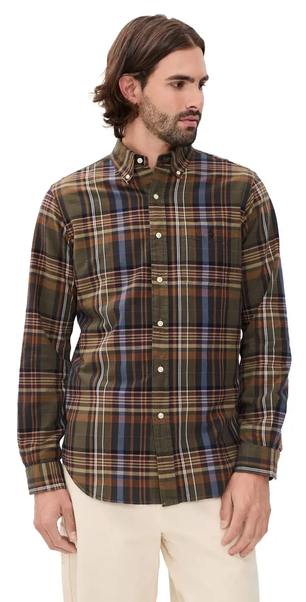 Polo Ralph Lauren Plaid Classic Oxford Sport Shirt - Olive Brown Multi