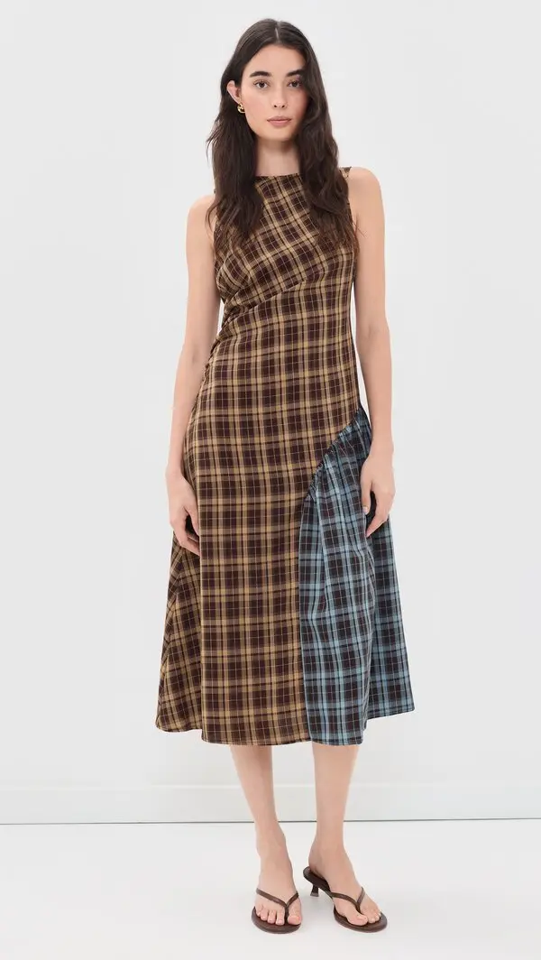ANOTHER GIRL Contrast Check Panel Midaxi Dress