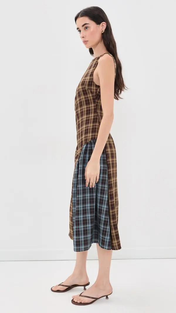 ANOTHER GIRL Contrast Check Panel Midaxi Dress
