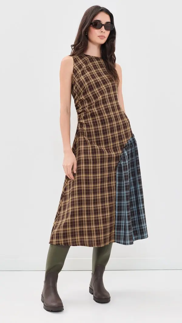 ANOTHER GIRL Contrast Check Panel Midaxi Dress