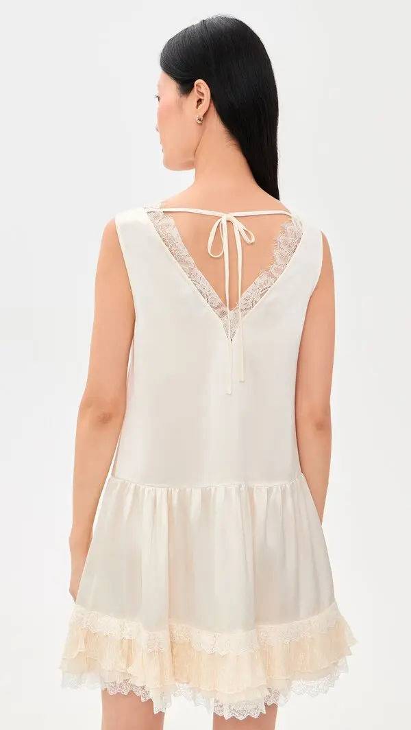 GANNI Fluid Satin V Neck Lace Mini Dress
