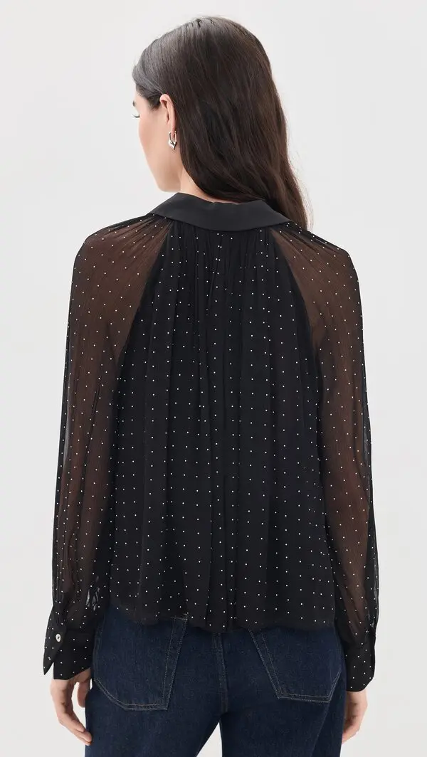Vince Heat Set Dot Sheer Gathered Blouse