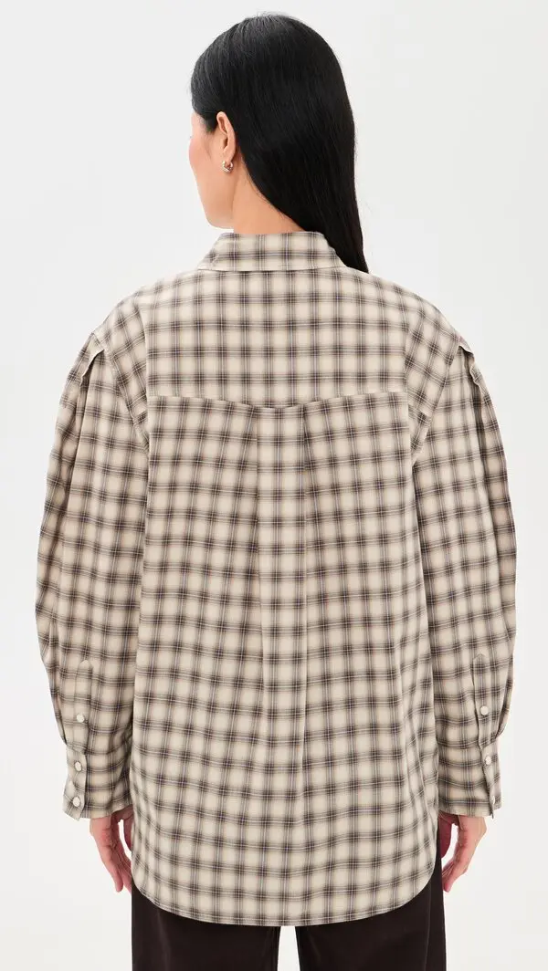 GANNI Light Check Flannel Pleated Sleeve Shirt