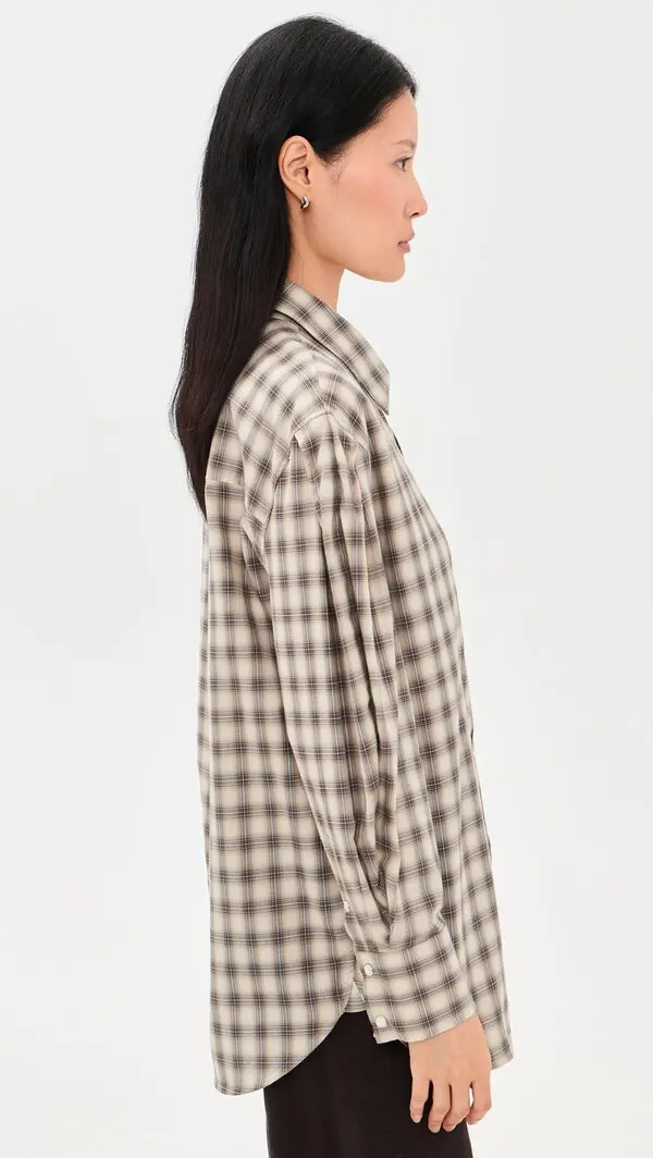 GANNI Light Check Flannel Pleated Sleeve Shirt