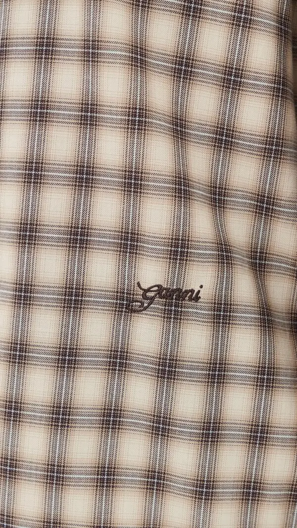 GANNI Light Check Flannel Pleated Sleeve Shirt