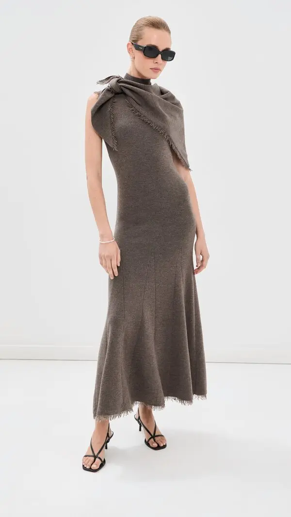 Monse Fringe Hem Sleeveless Wool Dress