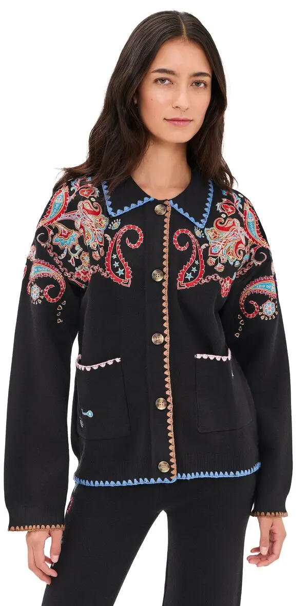 NEVER FULLY DRESSED Embroidered Paisley Cardigan