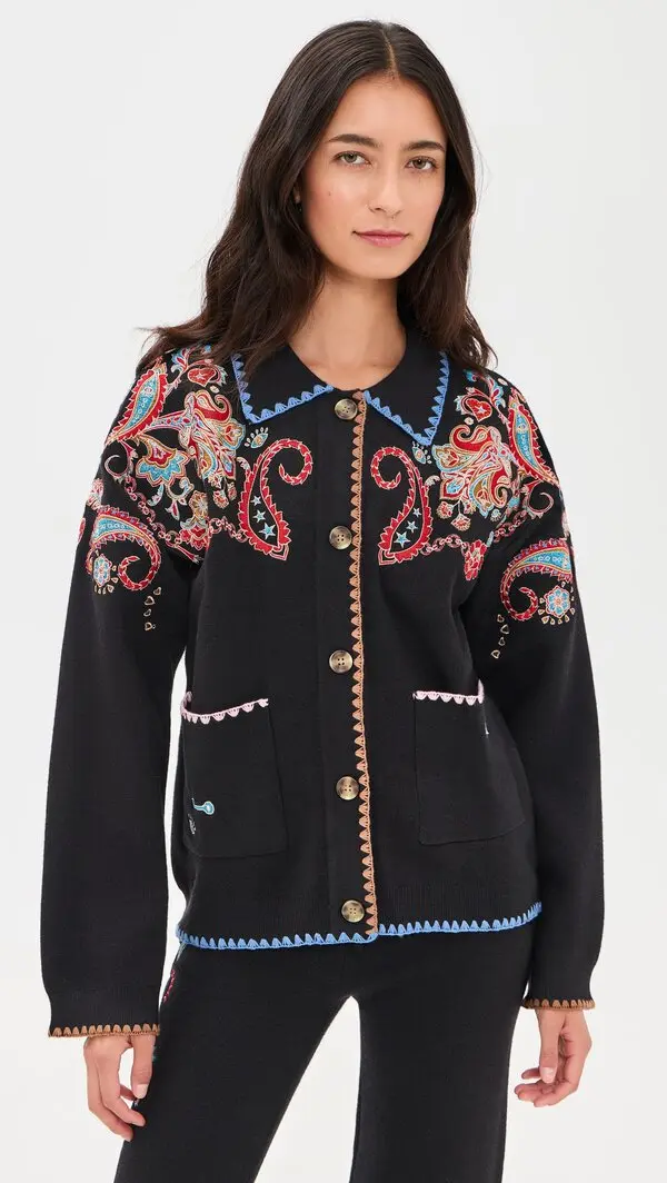 NEVER FULLY DRESSED Embroidered Paisley Cardigan