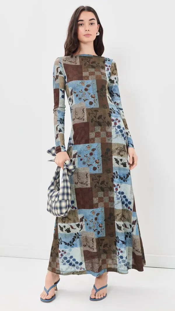 ANOTHER GIRL Patchwork Print Mesh Maxi Dress