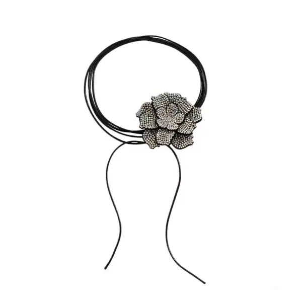 CHANEL JOAN ELKAYAM Black / Silver Black Crystal Rose Choker - Black/silver