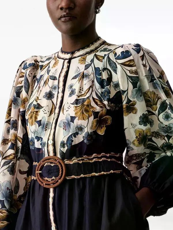 Farm Rio Belted Floral-print Mini Dress