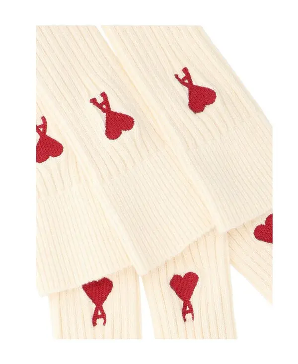 AMI Paris De Coeur Logo Embroidered Ribbed 3-pack Socks