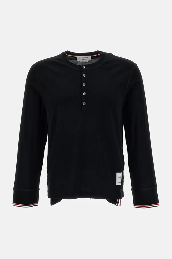 Thom Browne Maglia Henley Girocollo In Misto Lana E Costine