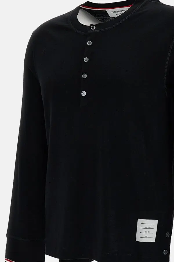 Thom Browne Maglia Henley Girocollo In Misto Lana E Costine