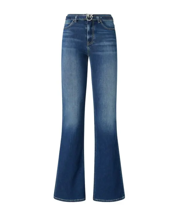 Pinko Love Birds Buckle Flared Jeans - Blue