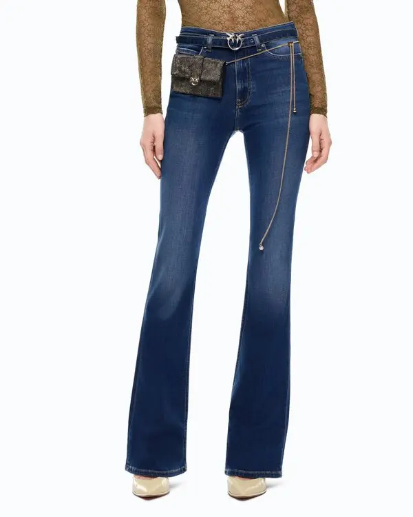 Pinko Love Birds Buckle Flared Jeans - Blue