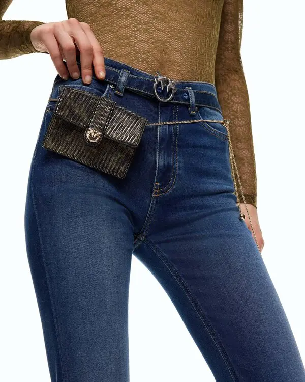 Pinko Love Birds Buckle Flared Jeans - Blue