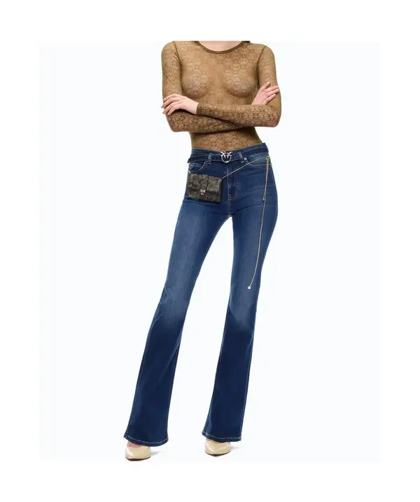 Pinko Love Birds Buckle Flared Jeans - Blue