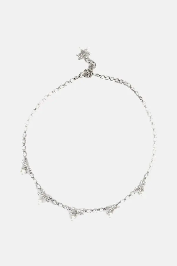 SELF-PORTRAIT Collana Con Fiocchi Di Cristalli E Perle - Argento