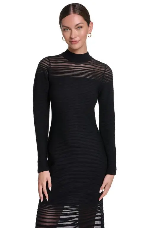 Halston Long Sleeve Knit Maxi Dress With Sheer Detail