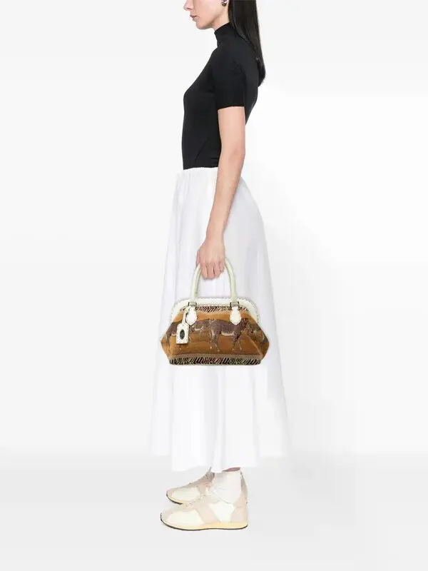 Fendi 2000-2010 Tapestry Canvas Selleria Doctors Frame Handbag