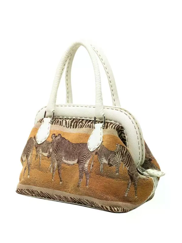 Fendi 2000-2010 Tapestry Canvas Selleria Doctors Frame Handbag